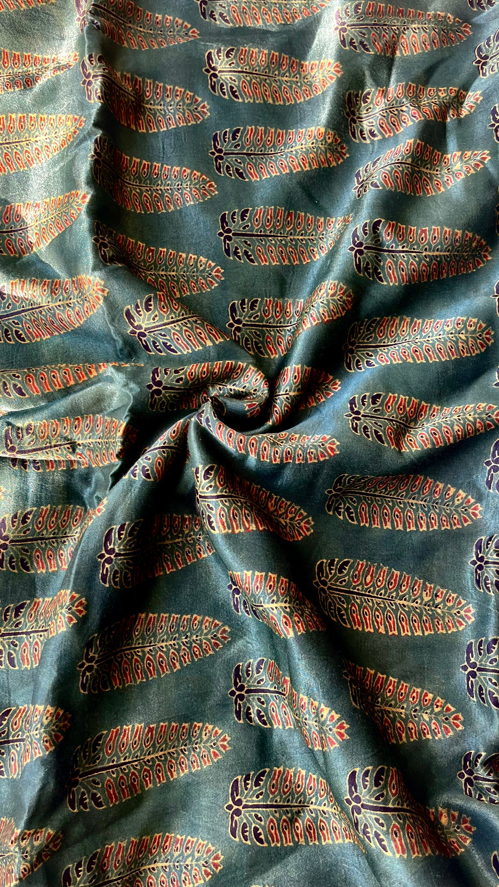 Green Asopallav Motif Ajrakh Mashru Silk fabric – Desisass