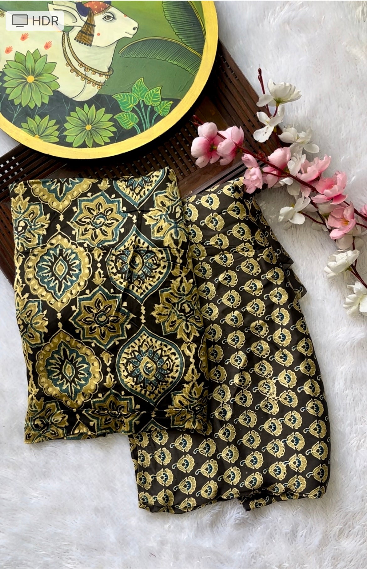 Beige Badaam Booti Motif Modal Silk Ajrakh Hand Block 2 pc Suit Set (T ...