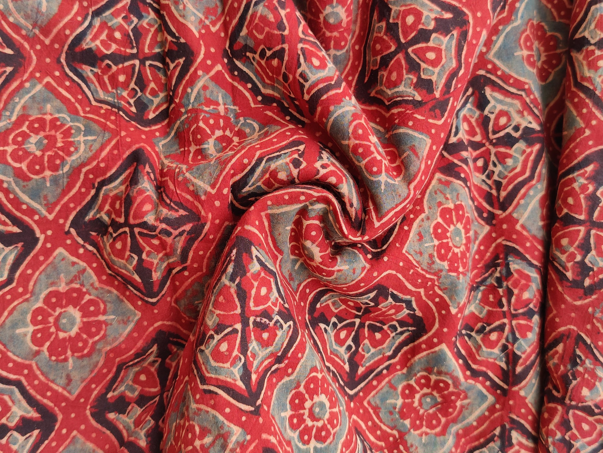 Maddar Red Bada Jaal Motif Ajrakh Hand Block Printed Natural Dyed Cott ...